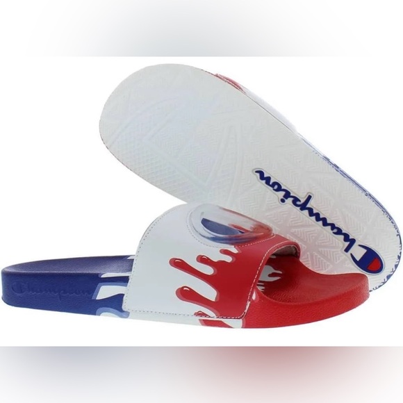Champion | Shoes | Champion Slide Sandals Drip Red White Bluey 5nwt ...